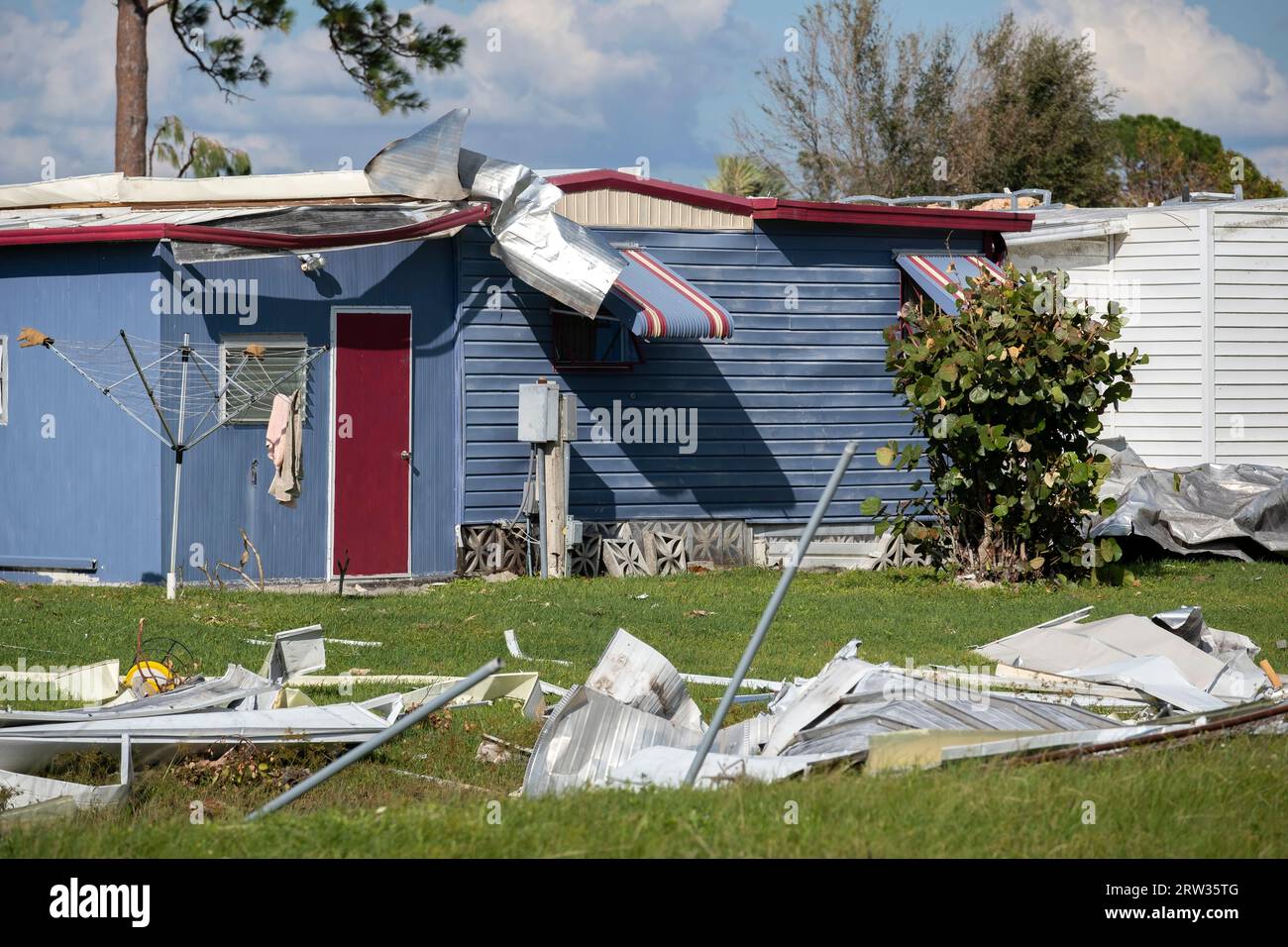 Natural disaster consequences. Severely damaged by hurricane mobile ...