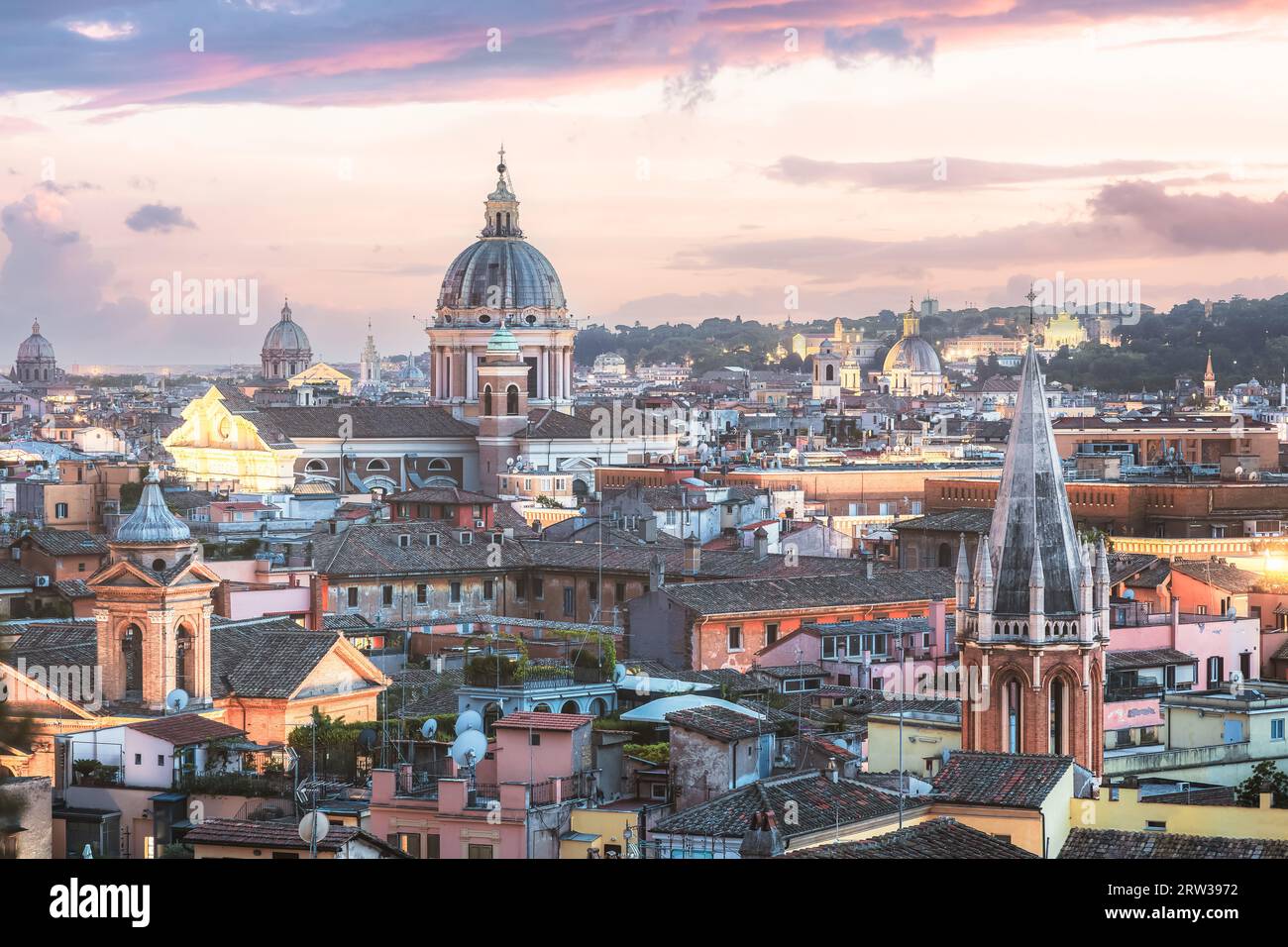 Cityscape view from Terrazza Viale del Belvedere in Villa Borghese over ...