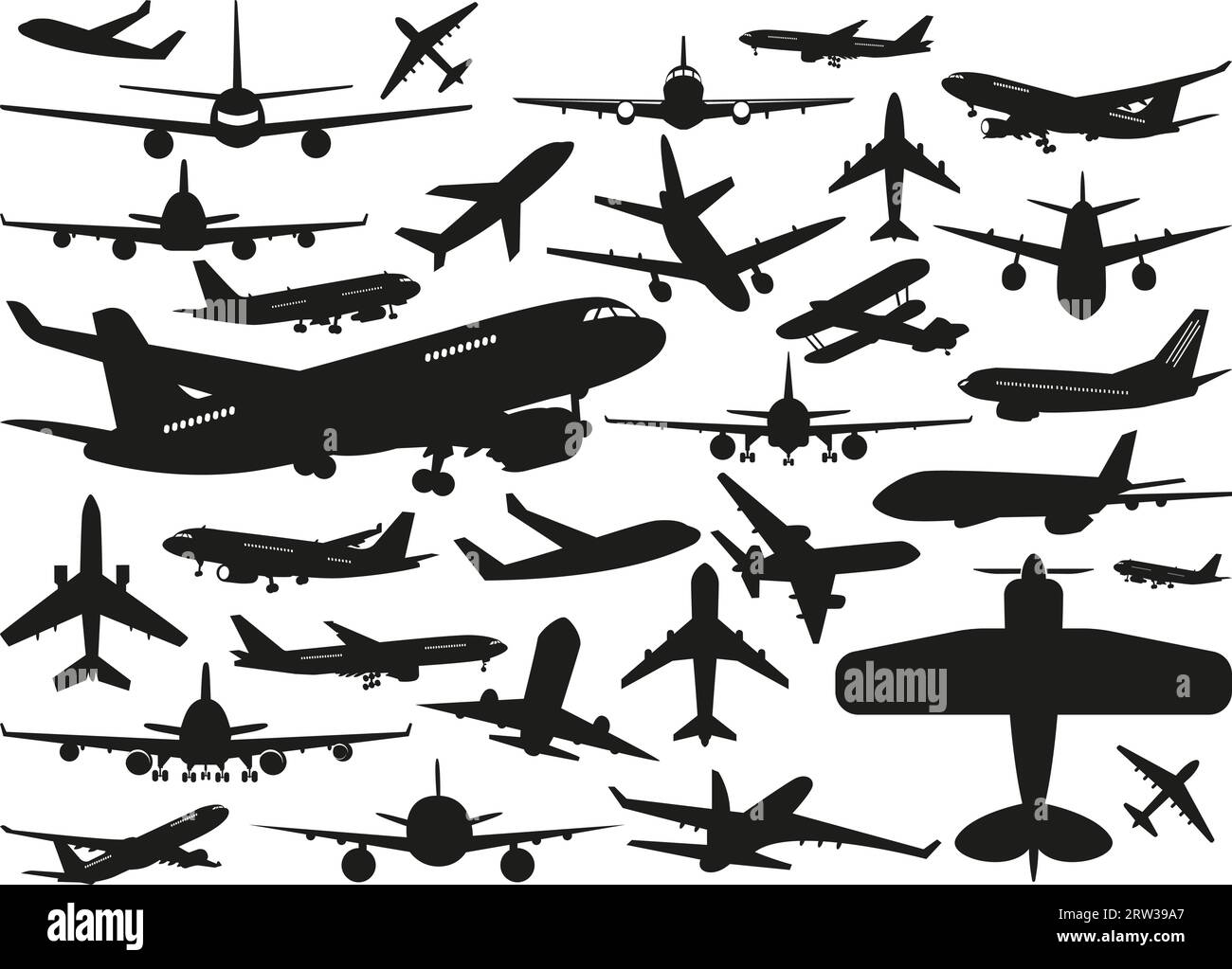 Silhouette jet airliner Black and White Stock Photos & Images - Alamy