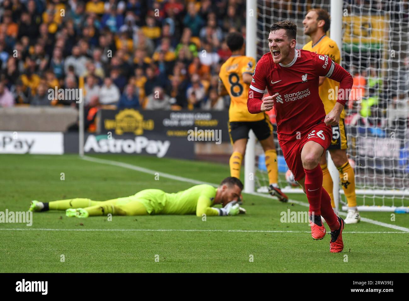Wolverhampton, UK. 16th Sep, 2023. Andrew Robertson #26 of Liverpool ...