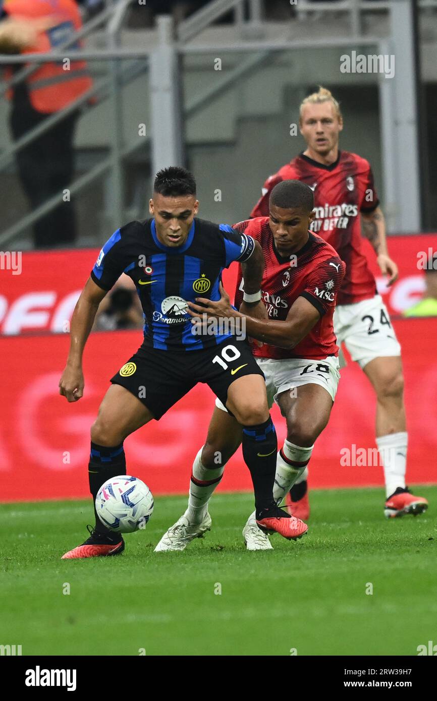 Milan, Italy. 16th Sep 2023. Lautaro Martinez (Inter)Malick Thiaw ...