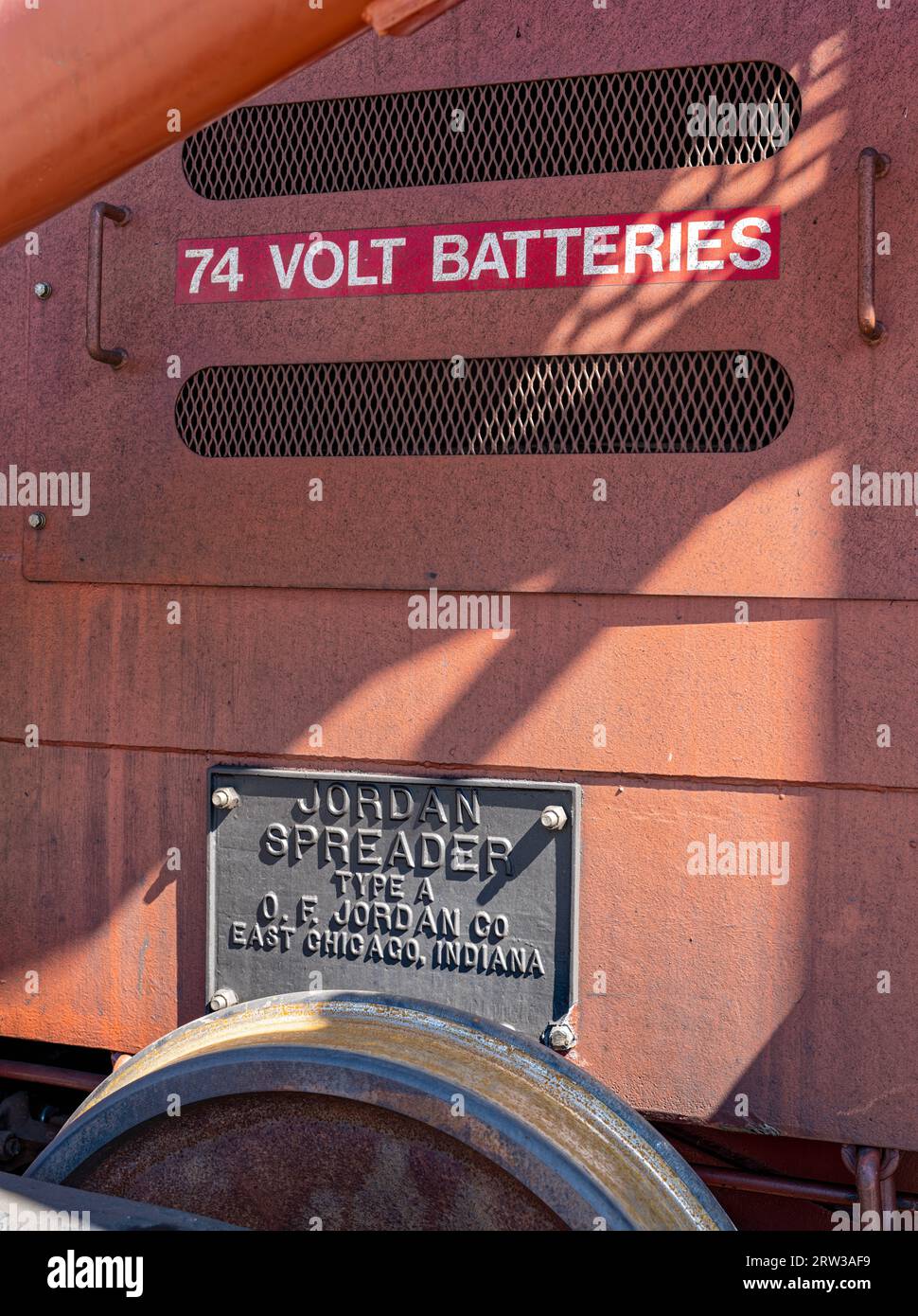 Oakridge, Oregon, USA - May 14, 2023: The metal plaque and battery ...