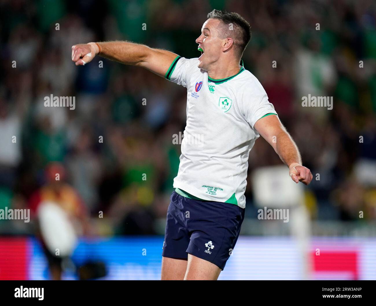 Irelands Jonathan Sexton Celebrates Scoring Their Sides Fourth Try Of