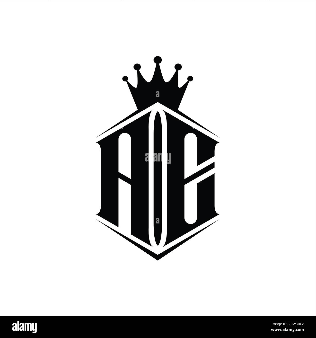 AE Letter Logo monogram hexagon shield shape crown with sharp style design template Stock Photo ...