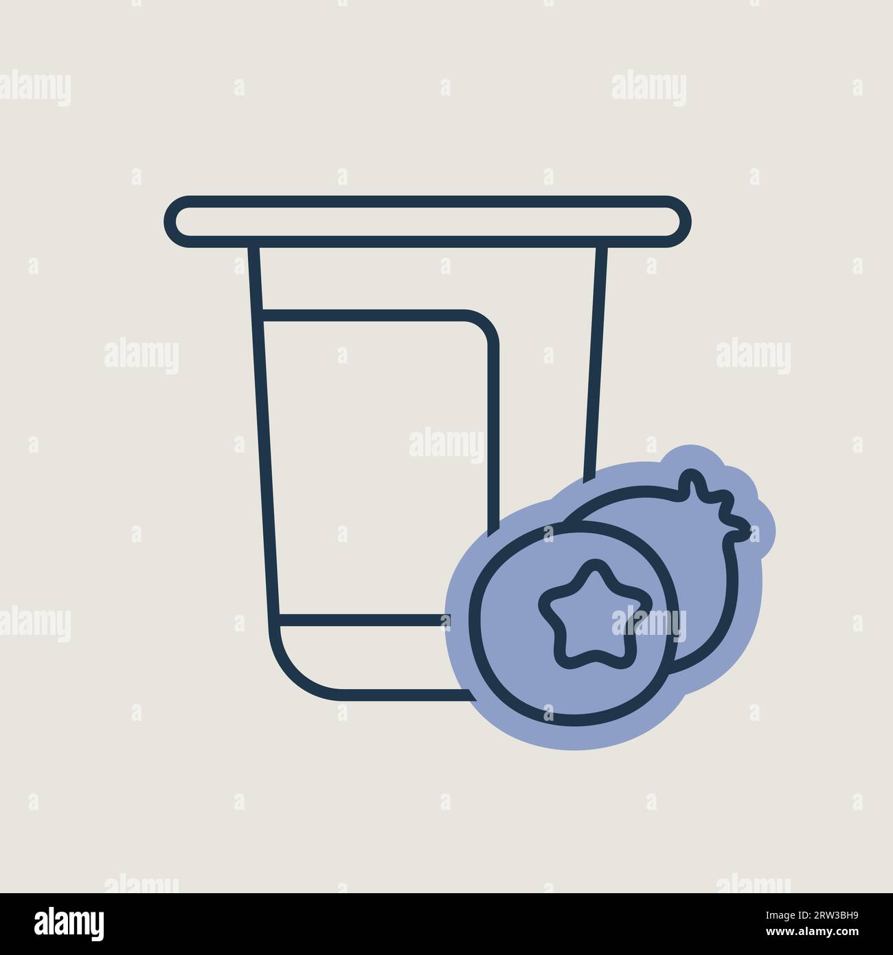 Yogurt cup, plastic container with flavor blueberry vector icon. Dairy ...