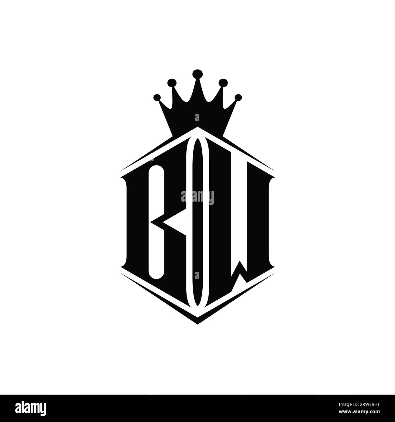BW Letter Logo monogram hexagon shield shape crown with sharp style ...