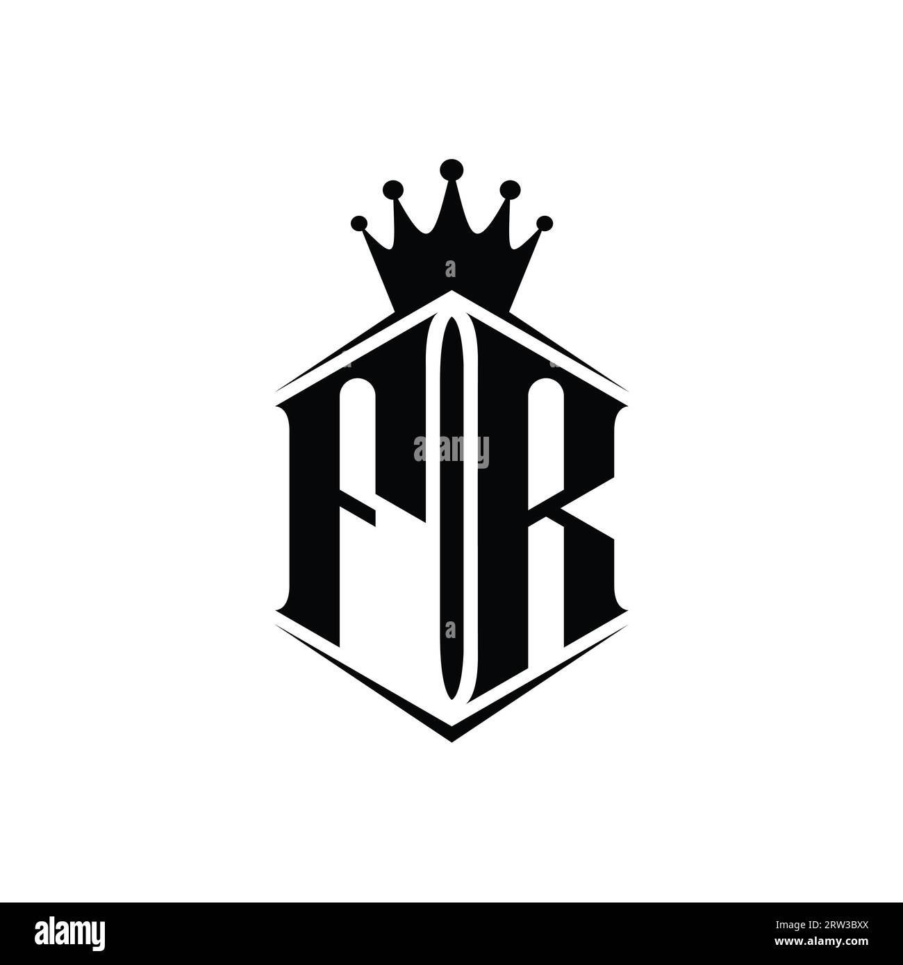 FR Letter Logo monogram hexagon shield shape crown with sharp style ...
