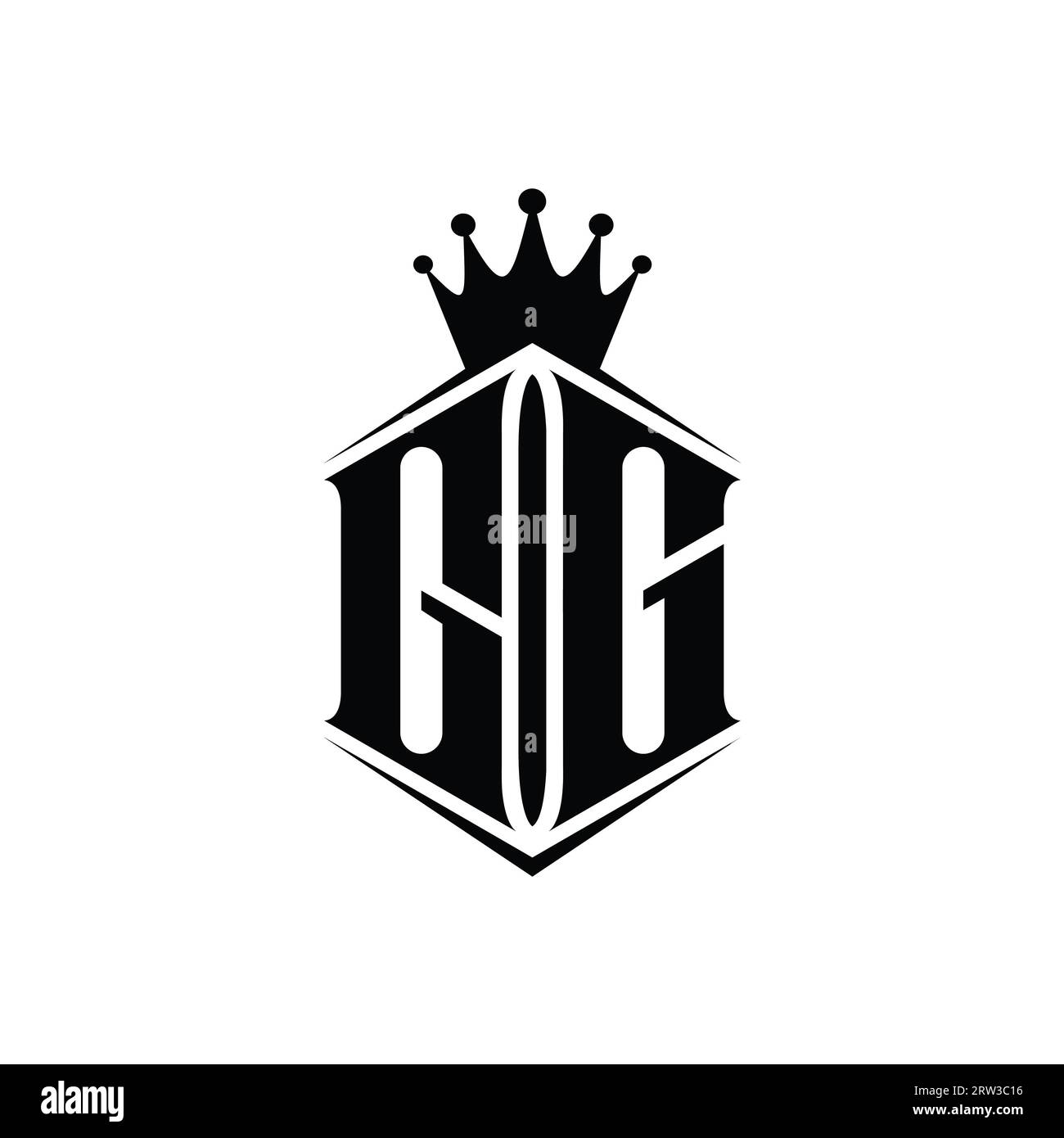 GG Letter Logo monogram hexagon shield shape crown with sharp style ...