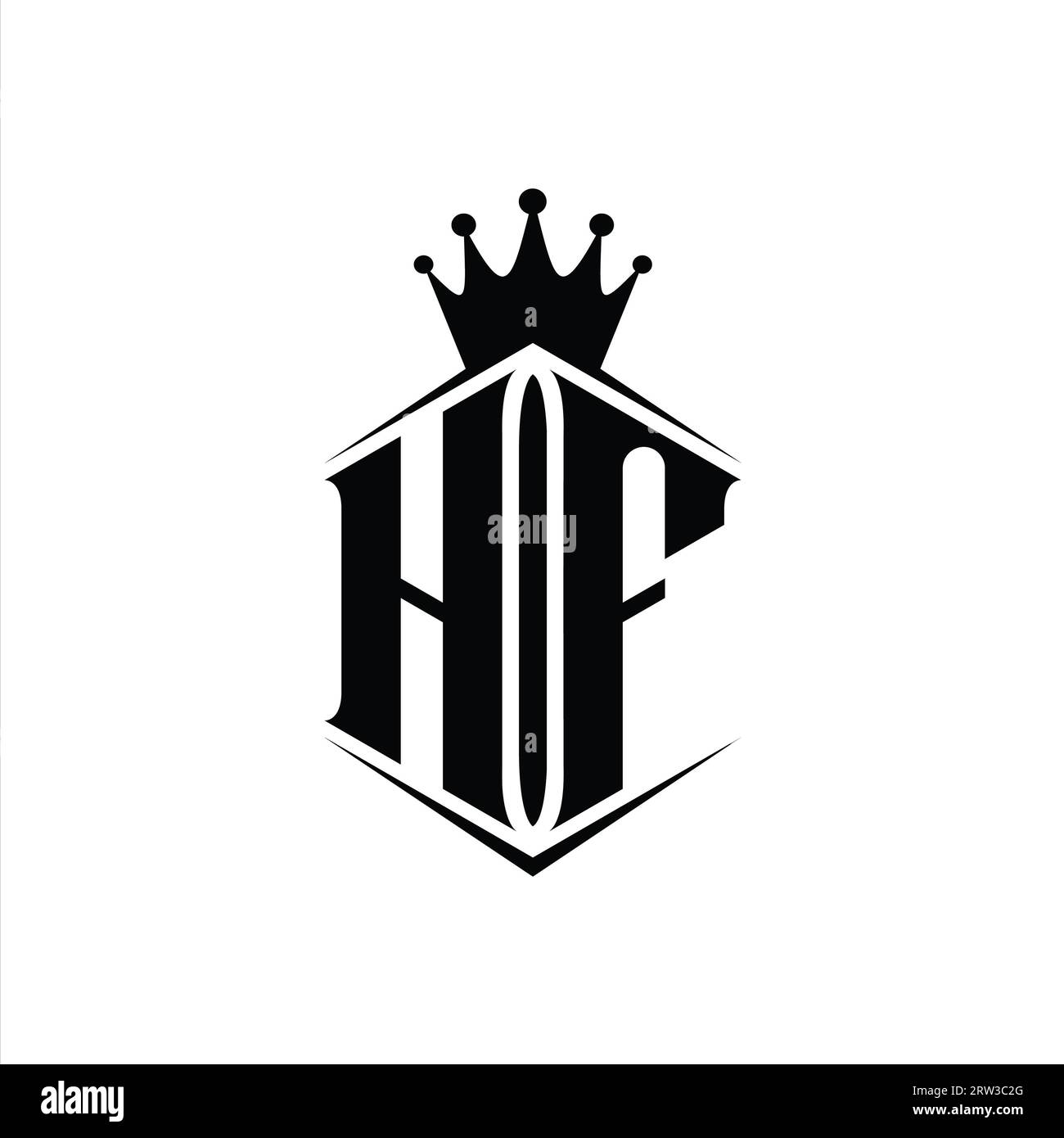 HF Letter Logo monogram hexagon shield shape crown with sharp style ...