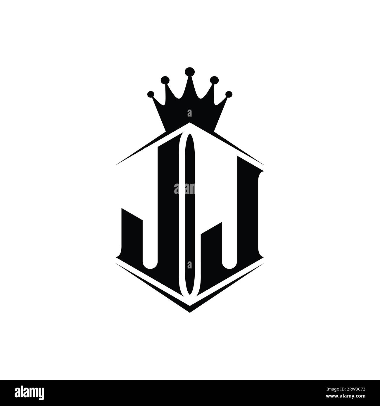 JJ Letter Logo monogram hexagon shield shape crown with sharp style design template Stock Photo ...