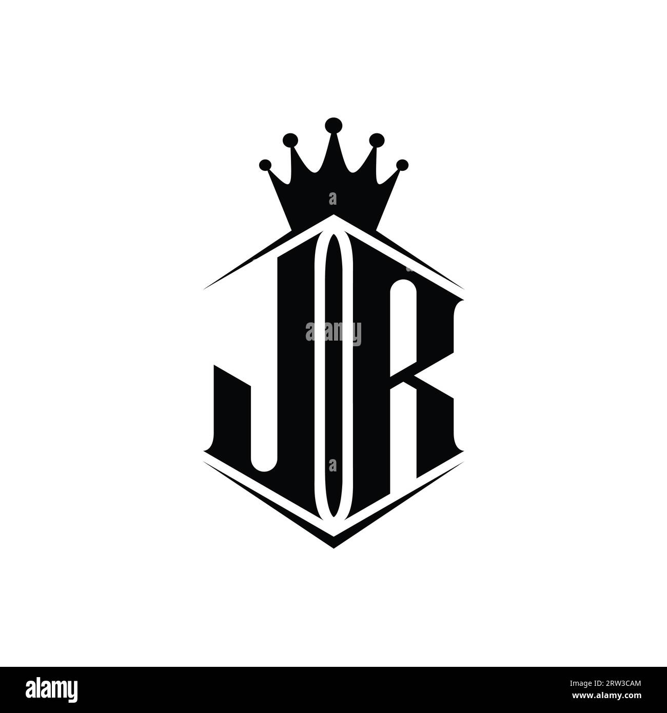 JR Letter Logo monogram hexagon shield shape crown with sharp style ...