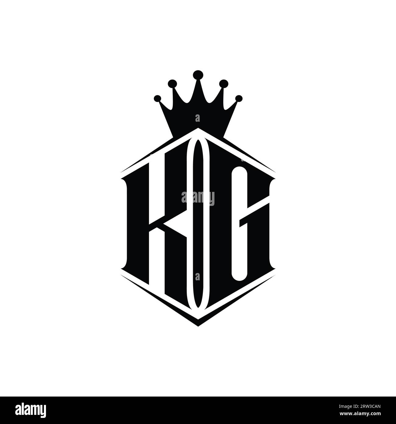 KG Letter Logo monogram hexagon shield shape crown with sharp style ...