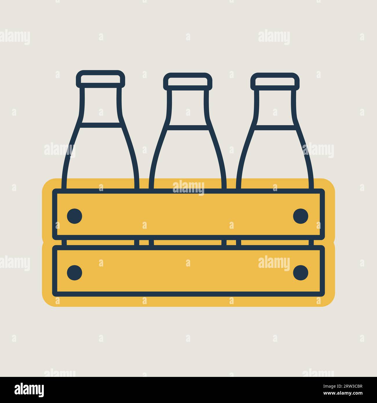 Milk wooden box. Milk bottles crate vector icon. Dairy product sign ...