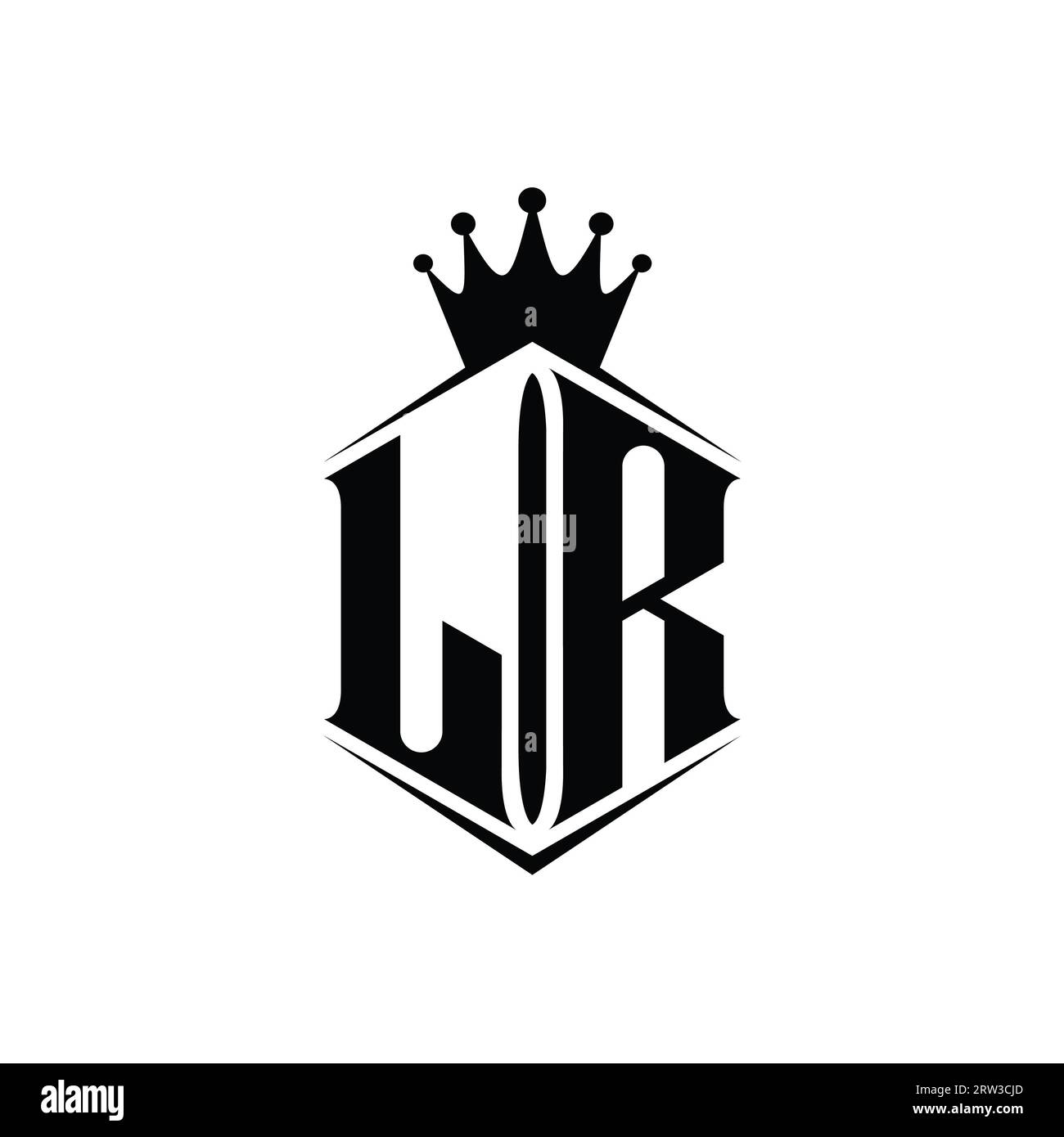 LR Letter Logo monogram hexagon shield shape crown with sharp style ...
