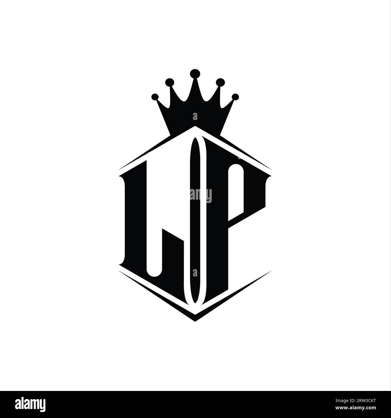 LP Letter Logo monogram hexagon shield shape crown with sharp style ...
