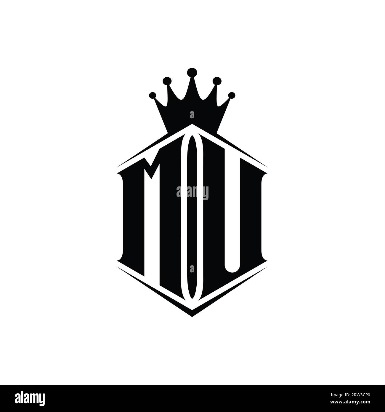 MU Letter Logo monogram hexagon shield shape crown with sharp style ...