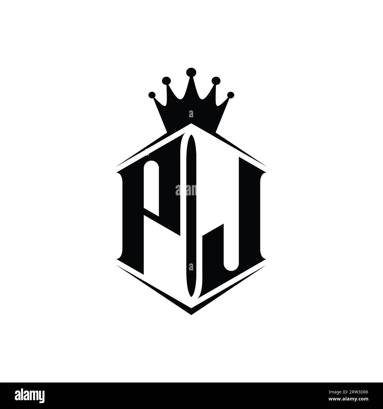 PJ Letter Logo monogram hexagon shield shape crown with sharp style ...