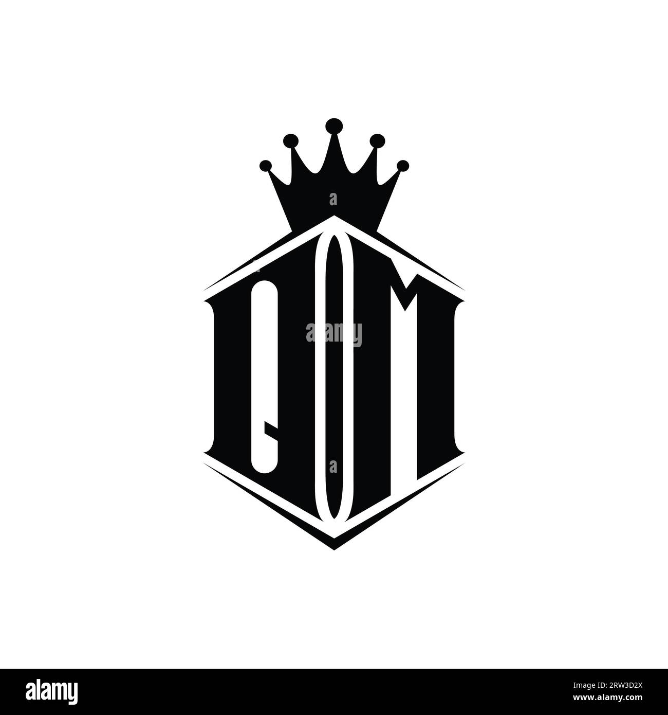 QM Letter Logo monogram hexagon shield shape crown with sharp style ...