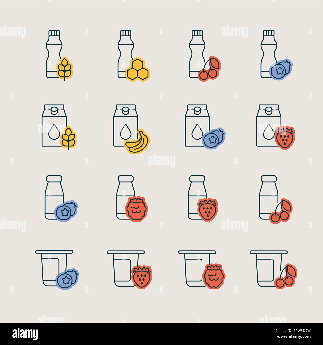 Fruits yogurt set vector icon. Dairy products sign. Graph symbol for ...