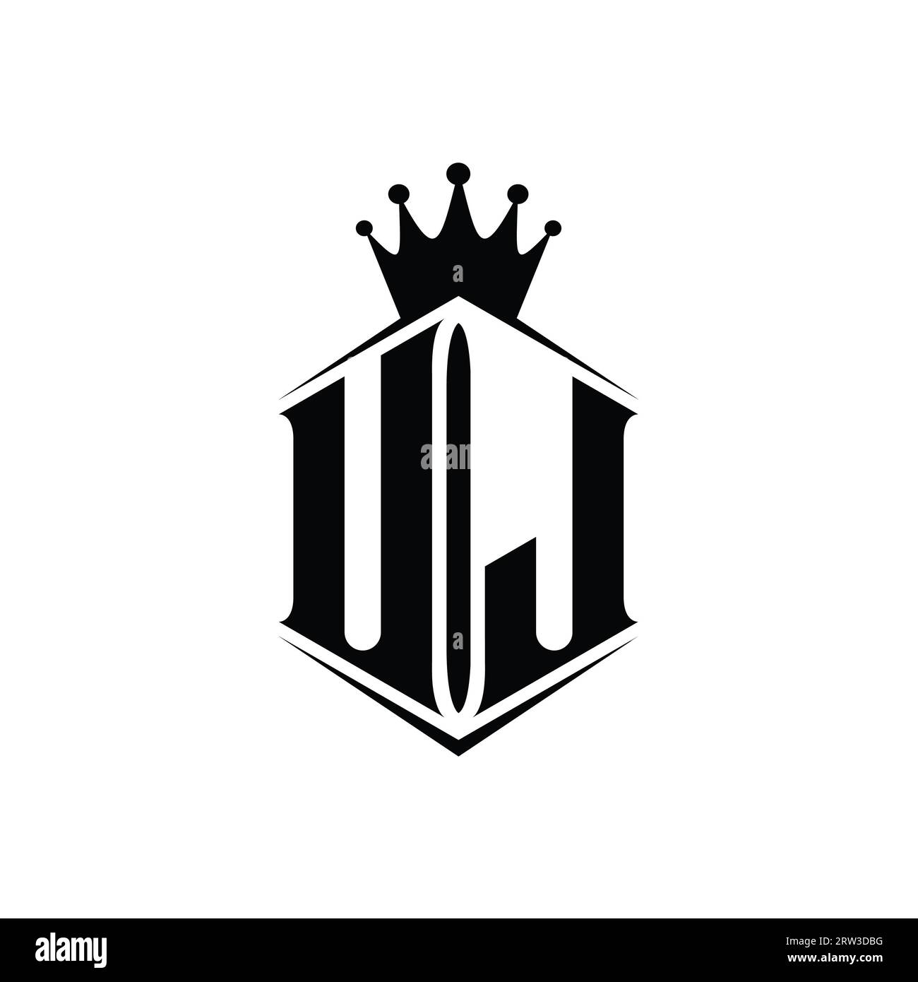 UJ Letter Logo monogram hexagon shield shape crown with sharp style ...
