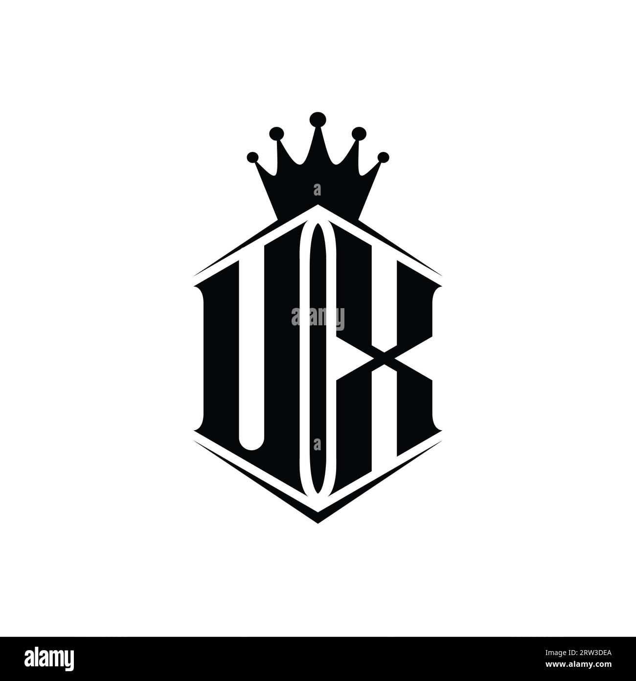 UX Letter Logo monogram hexagon shield shape crown with sharp style design template Stock Photo ...