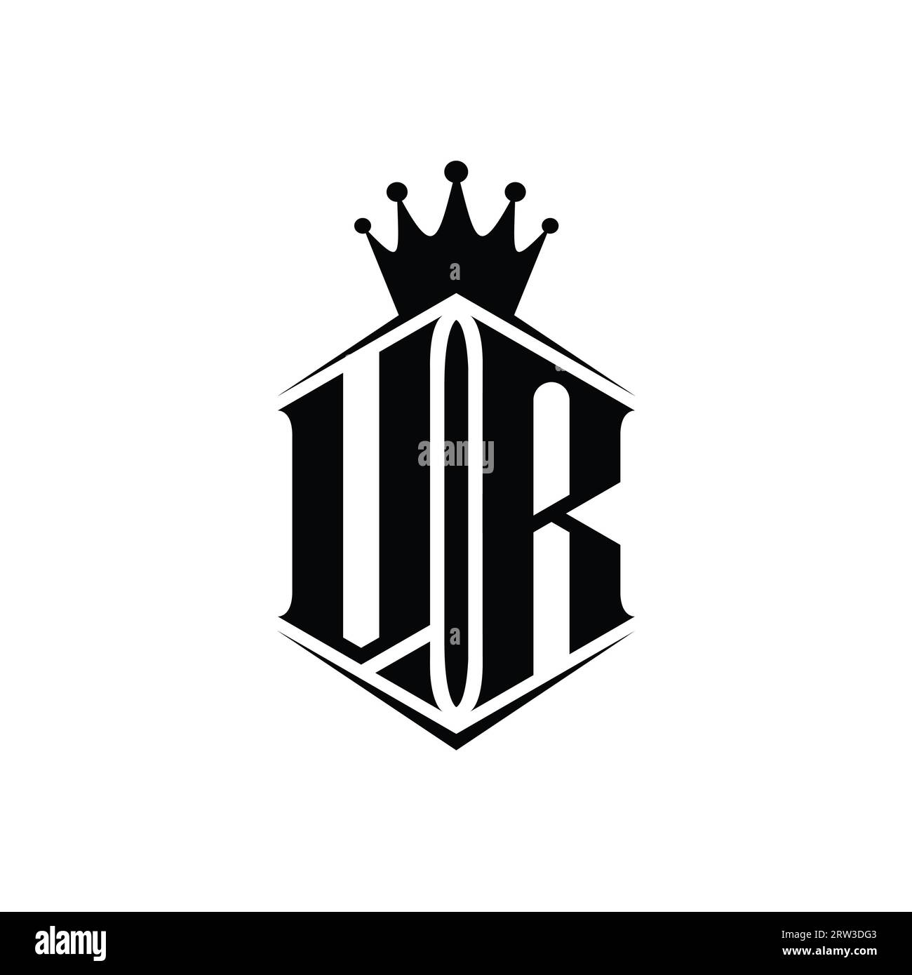 VR Letter Logo monogram hexagon shield shape crown with sharp style ...