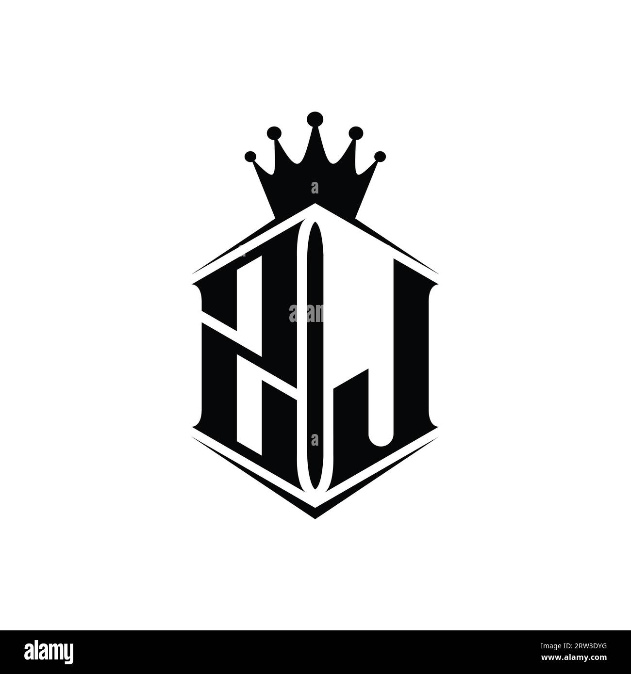 ZJ Letter Logo monogram hexagon shield shape crown with sharp style design template Stock Photo ...