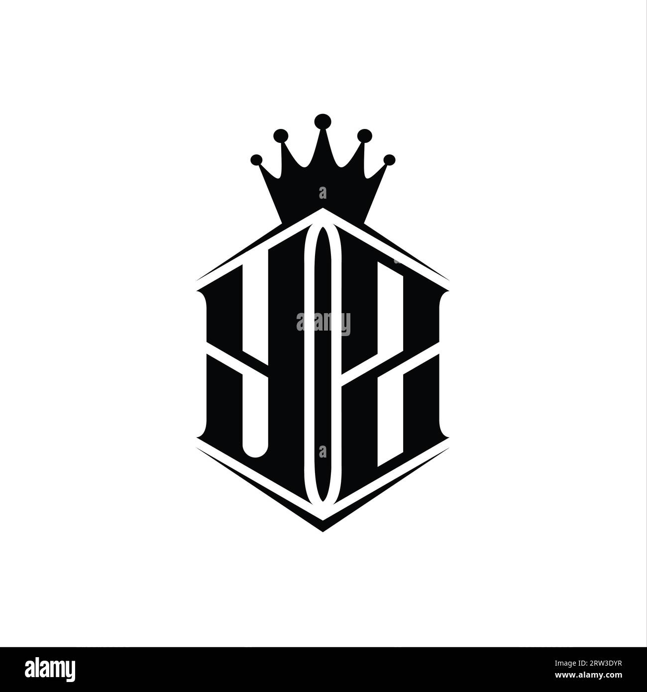 YZ Letter Logo monogram hexagon shield shape crown with sharp style ...