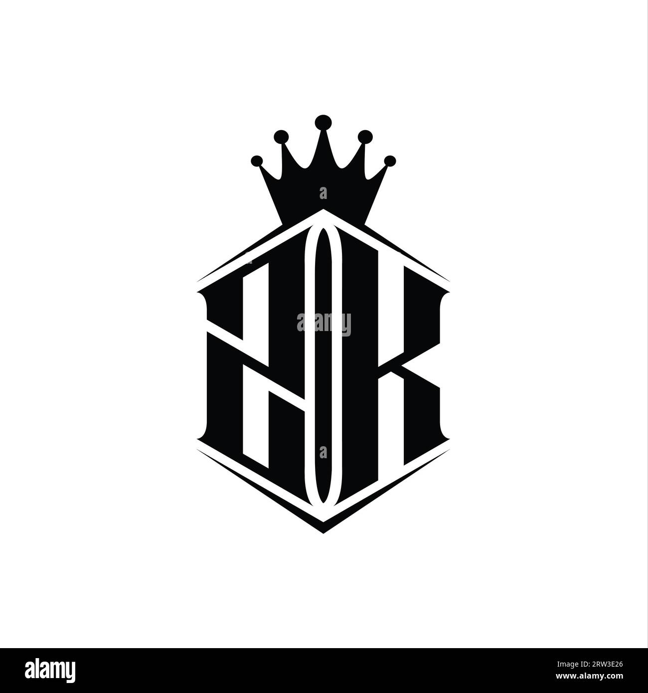 ZK Letter Logo monogram hexagon shield shape crown with sharp style ...