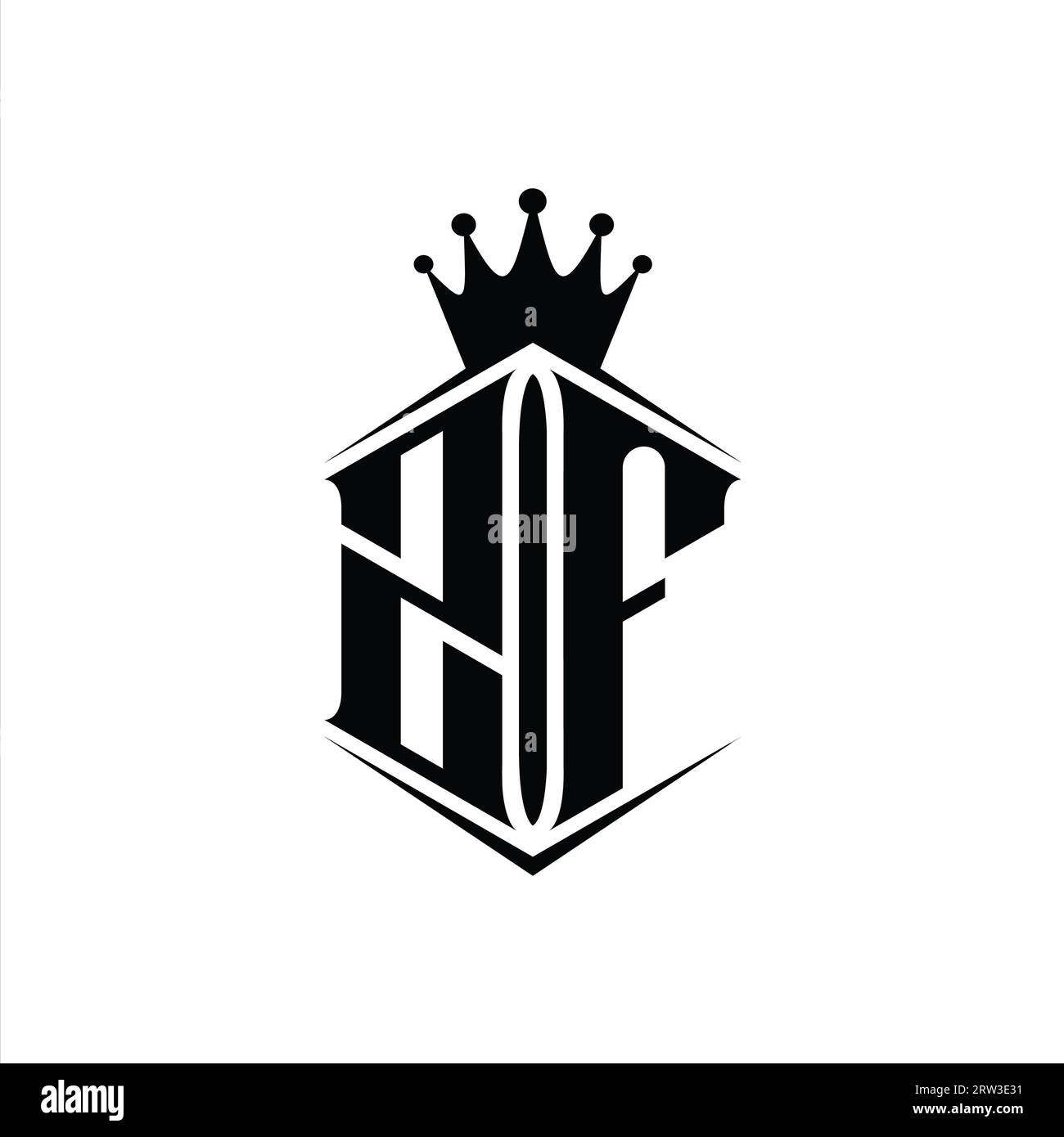 ZF Letter Logo monogram hexagon shield shape crown with sharp style design template Stock Photo ...