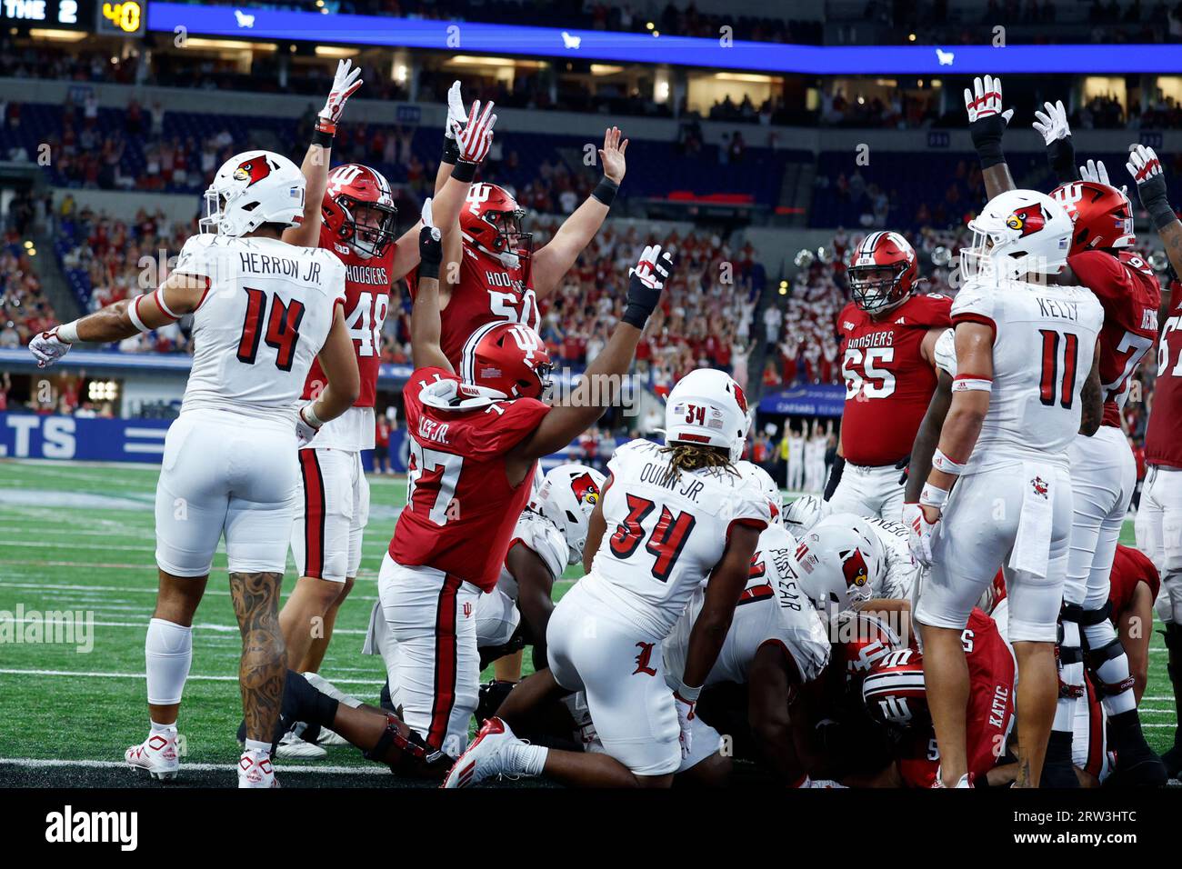 INDIANAPOLIS, IN - SEPTEMBER 16: Indiana Hoosiers react to scoring a ...