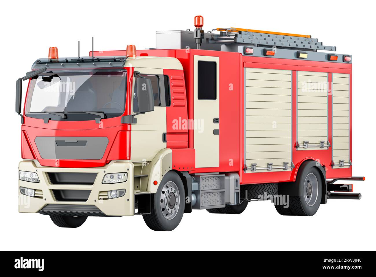 Fire engine, fire truck or fire lorry, 3D rendering isolated on white ...