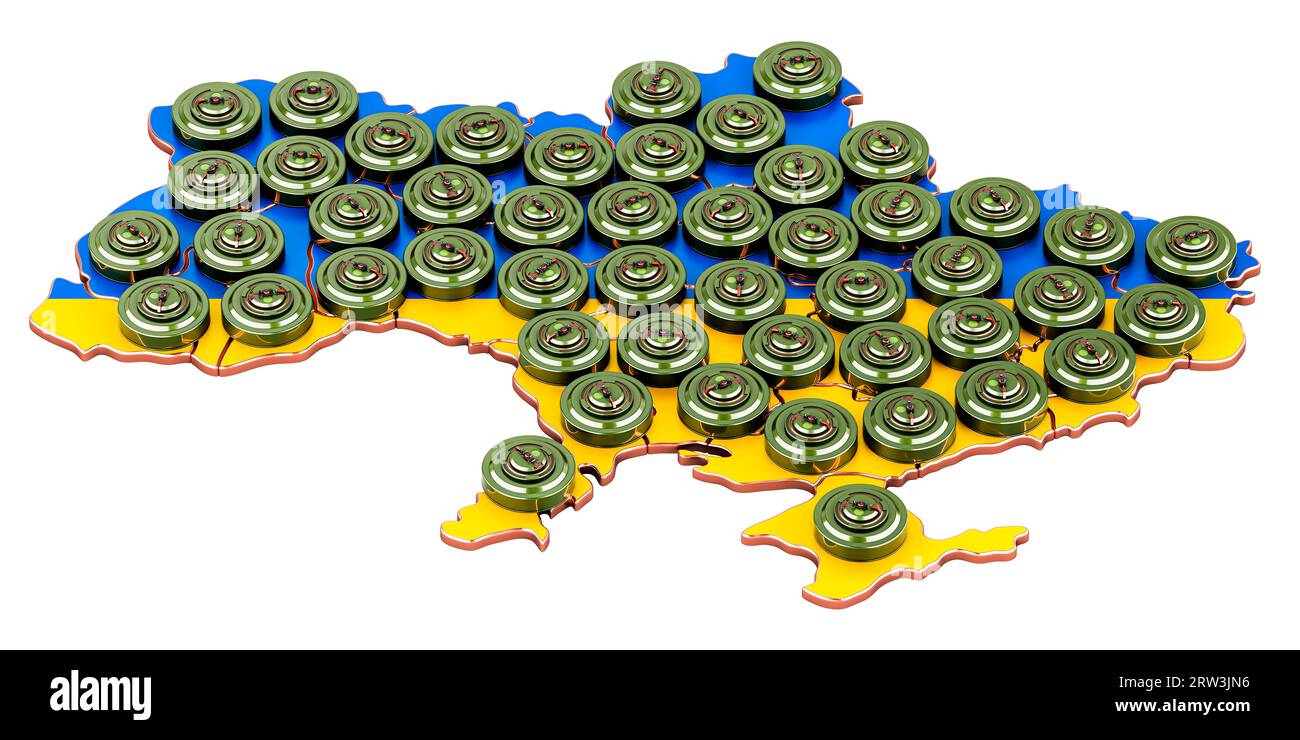 Ukrainian map with mines, 3D rendering isolated on white background ...