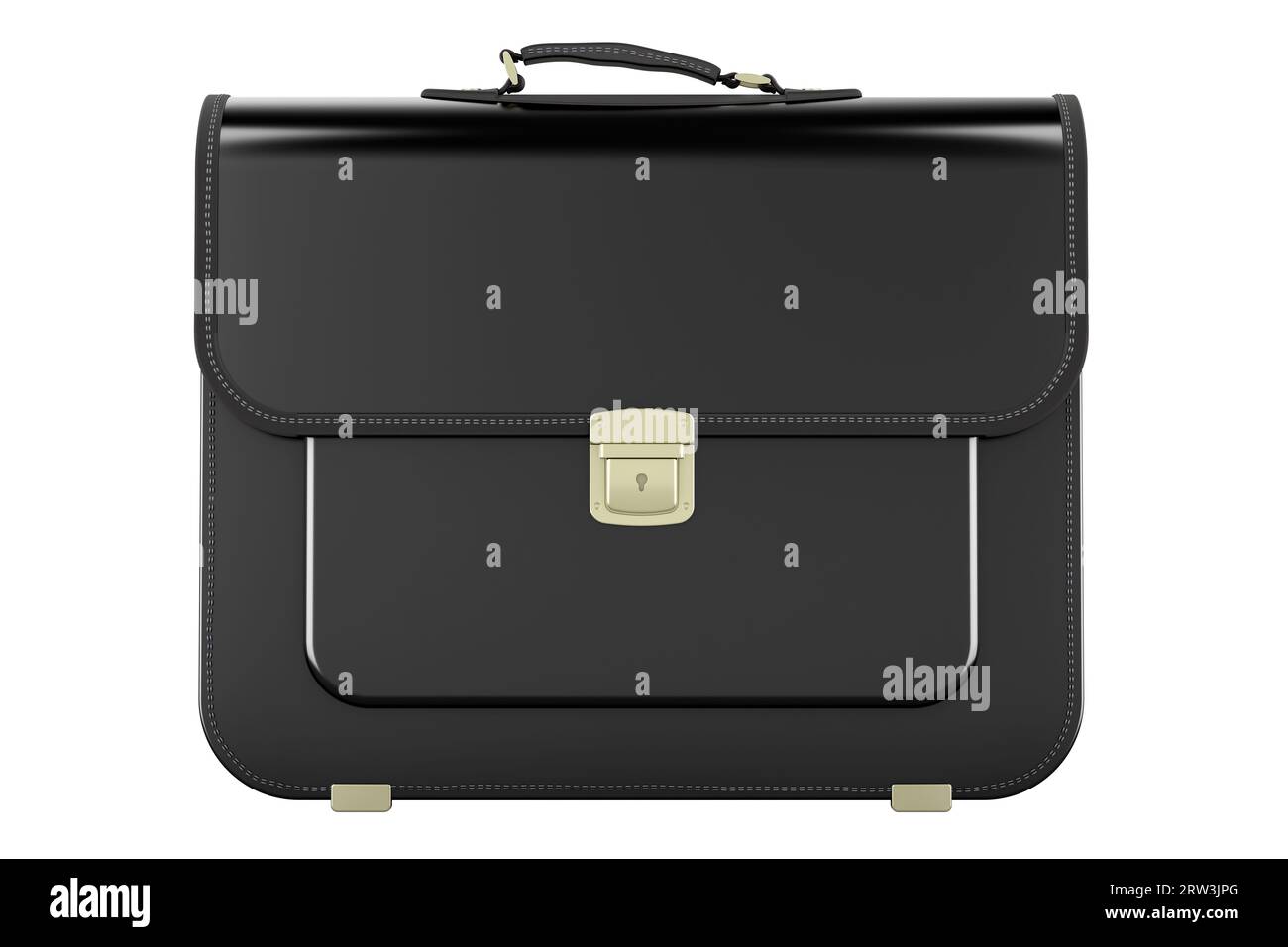 Classic black leather briefcase, front view. 3D rendering isolated on ...