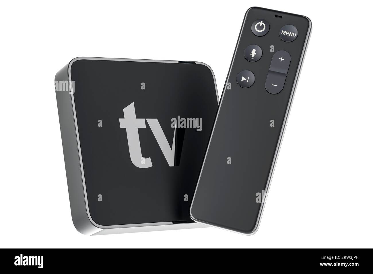 Digital Media Player TV with remote control, 3D rendering isolated on ...