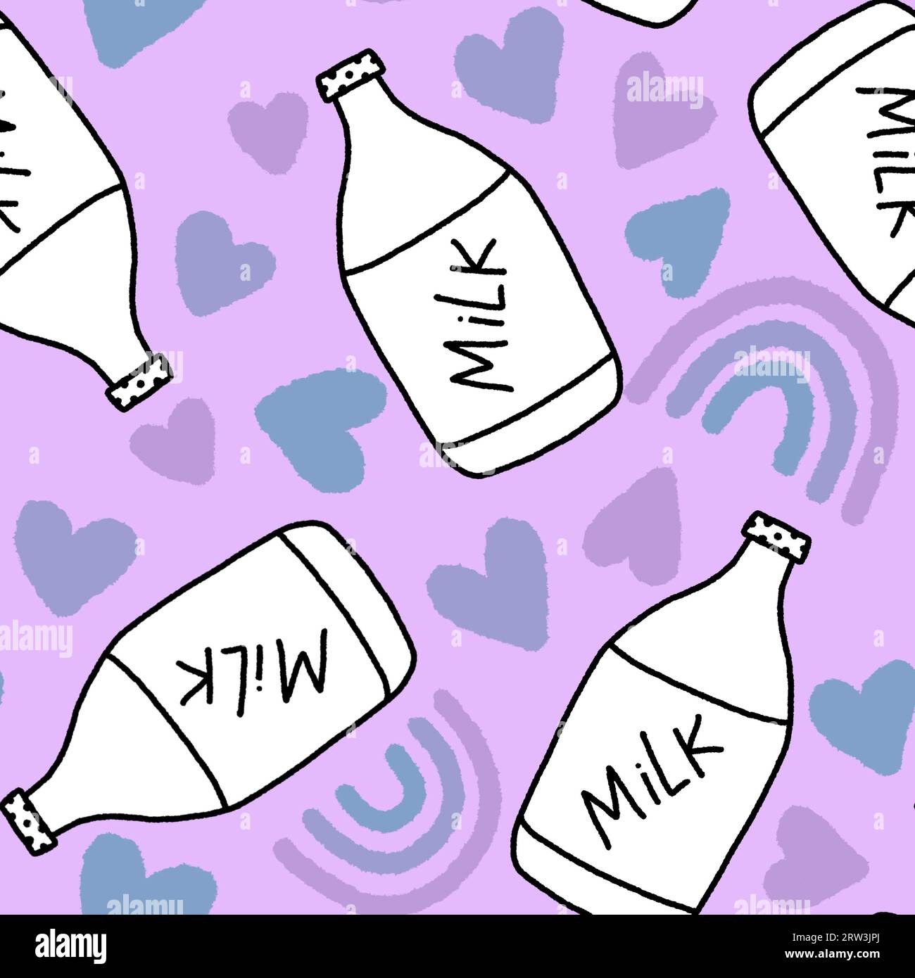 Cartoon milk bottle seamless doodle pattern for wrapping paper and ...