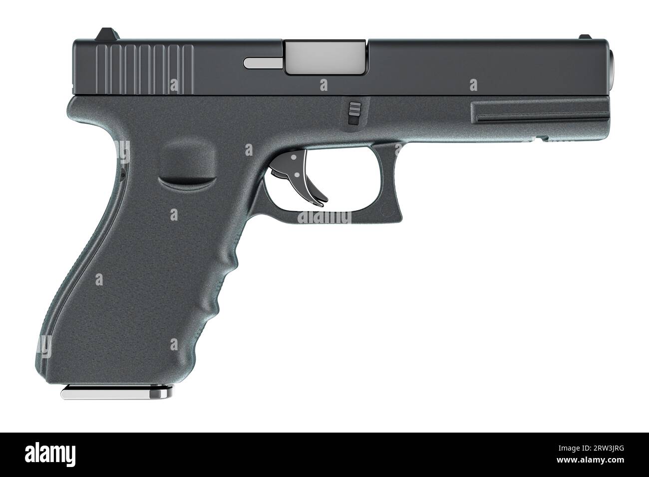 Gun, pistol. Side view, 3D rendering isolated on white background Stock ...