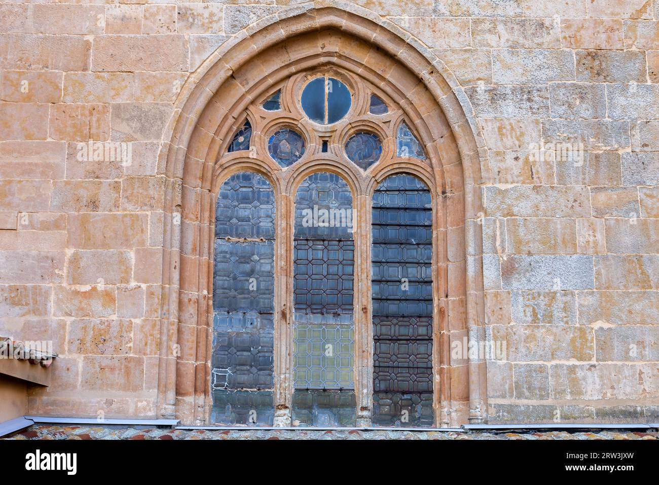Medieval stone window with geometric patterns in the Old Cathedral ...