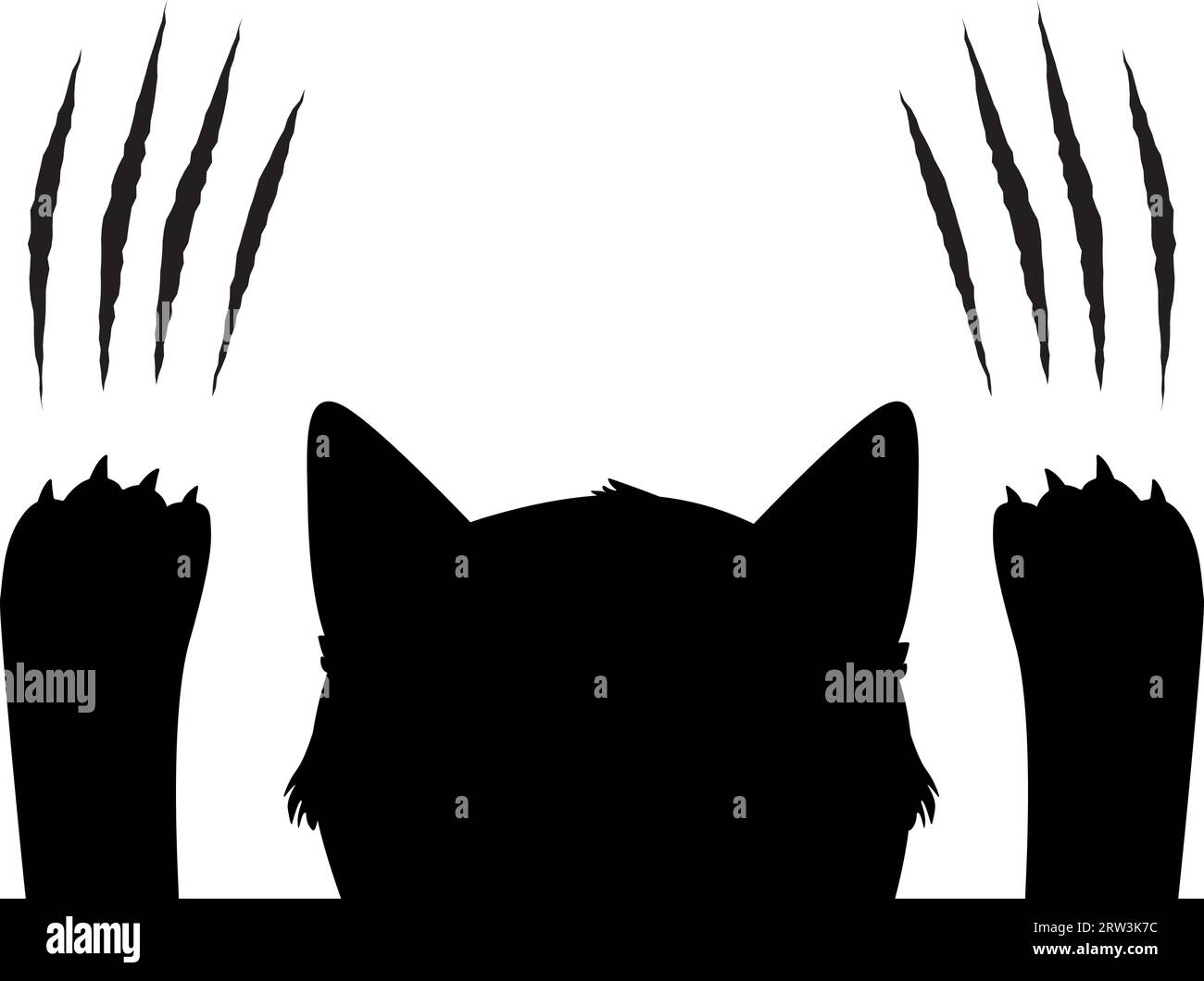 Cat silhouette scratch the background. Black isolated on white Stock ...