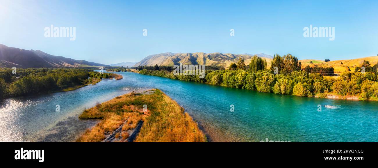 Scenic island at Kurow town of South Island in New Zealand on Waitaki ...
