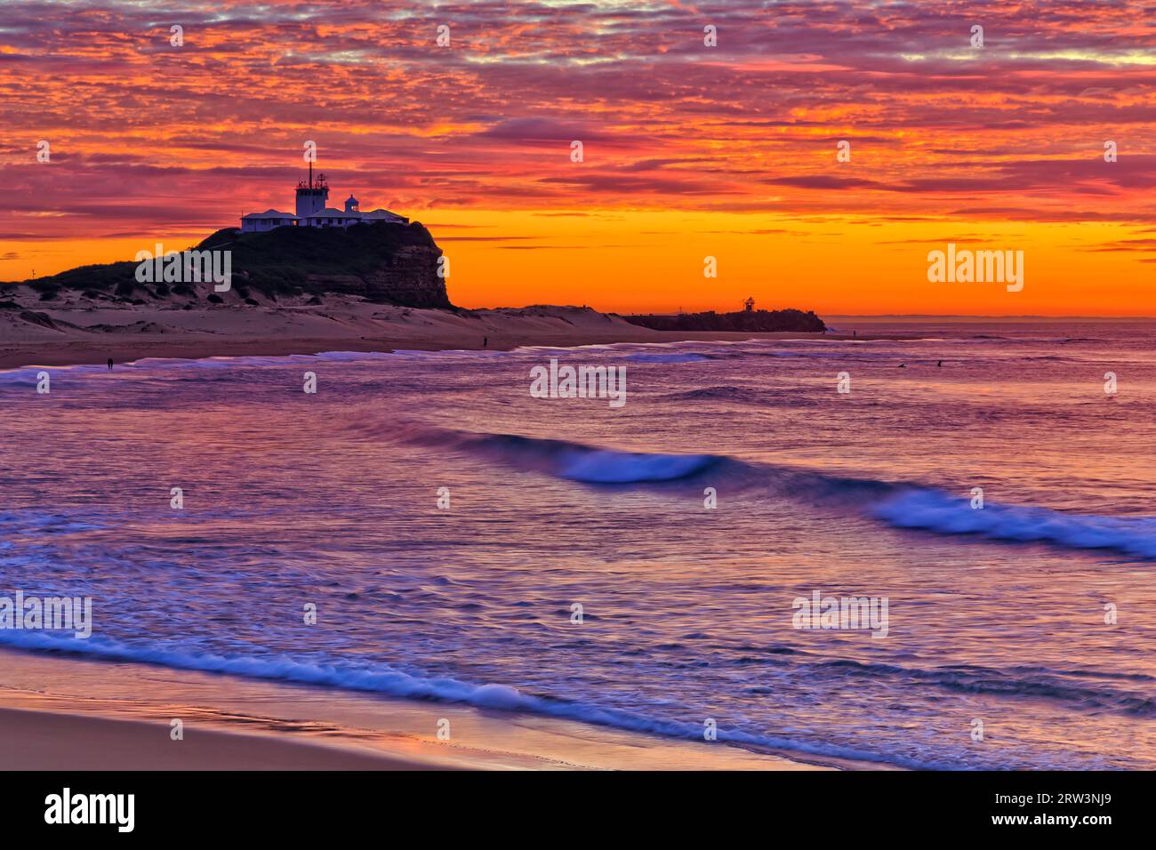 Lighthouse navigation towers on Nobbys head at the entrance to Hunter ...