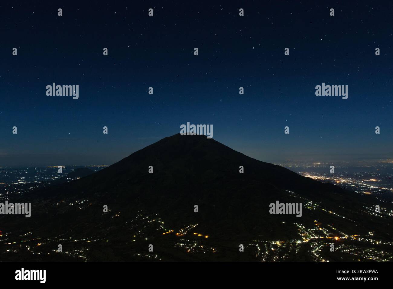Night view of Merbabu volcano at Java island in Indonesia, from the ...