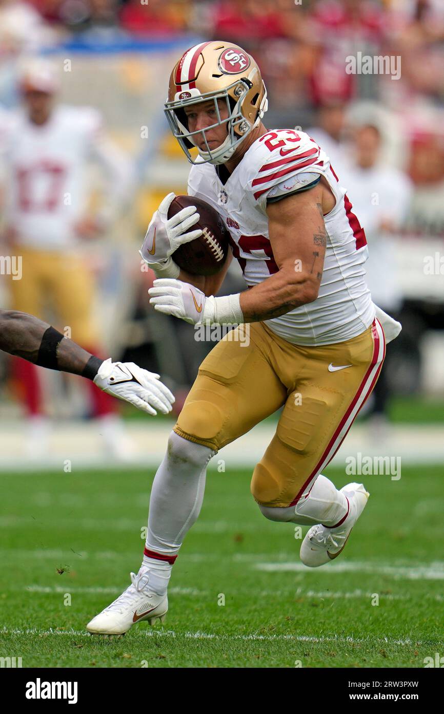 San Francisco 49ers running back Christian McCaffrey (23) plays during ...