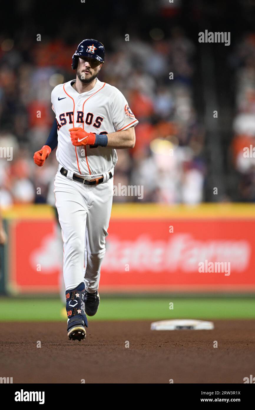 Houston Astros right fielder Kyle Tucker (30) hits career home run #100 to right-center in the ...