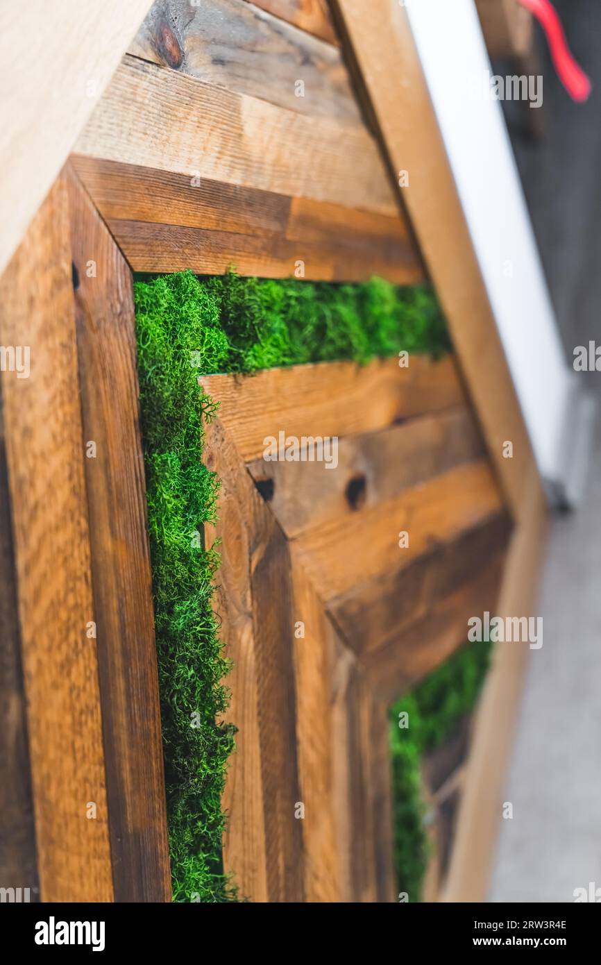 Artificial grass wooden wall panel, interior design idea. High quality ...