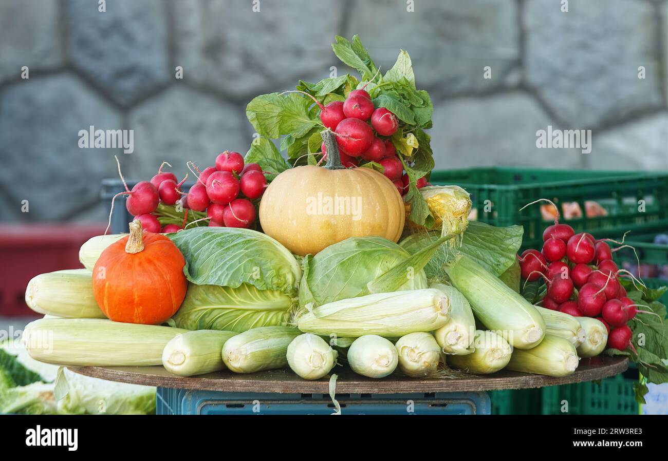 Farmers stall showcasing variation of fresh vegitables for sale at ...
