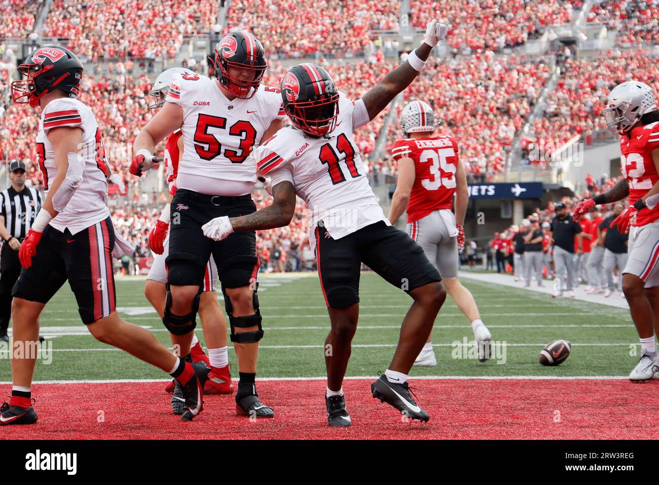 Western Kentucky receiver Malachi Corley, right, celebrates his ...