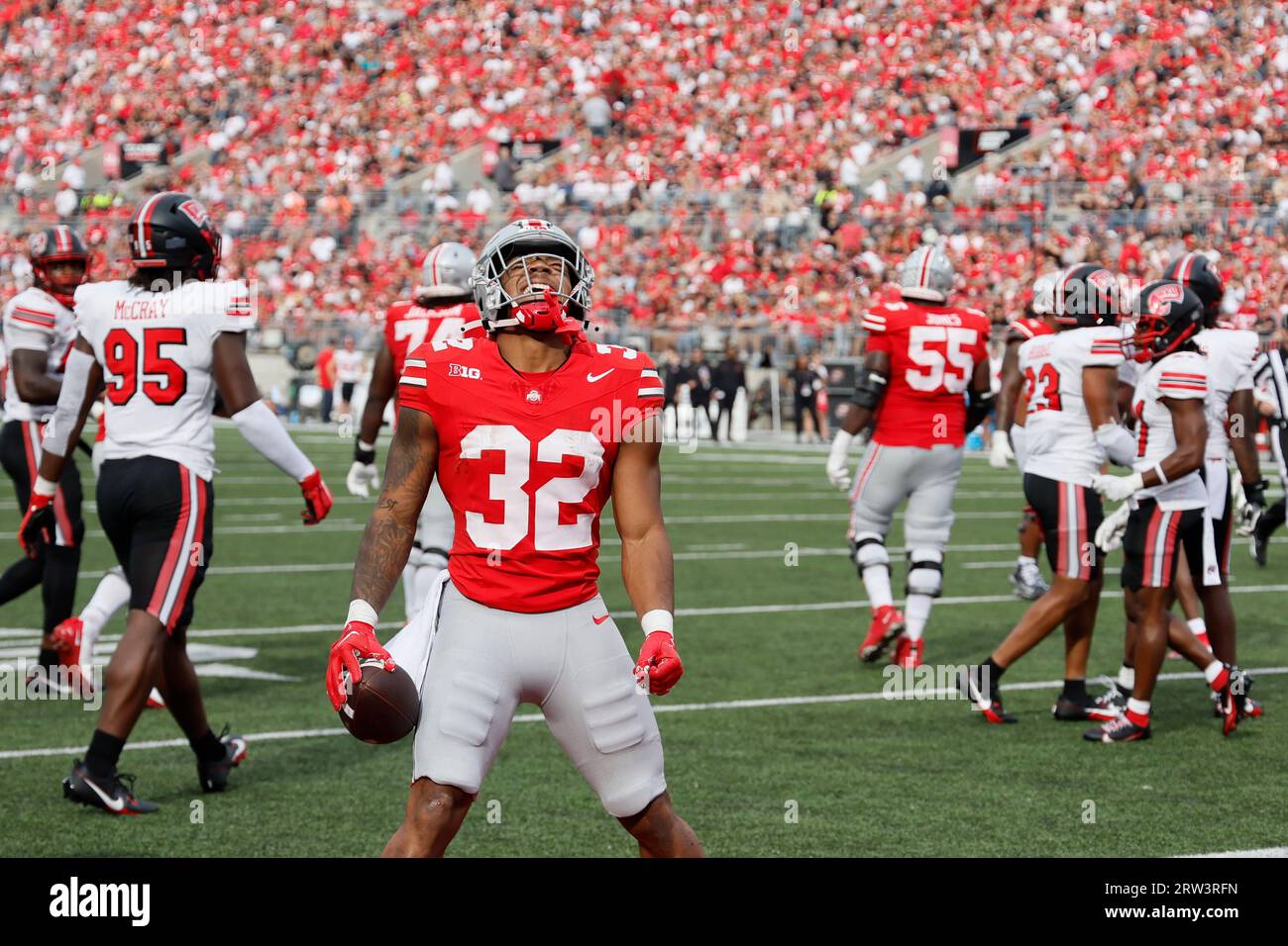 Ohio State running back TreVeyon Henderson celebrates his touchdown ...