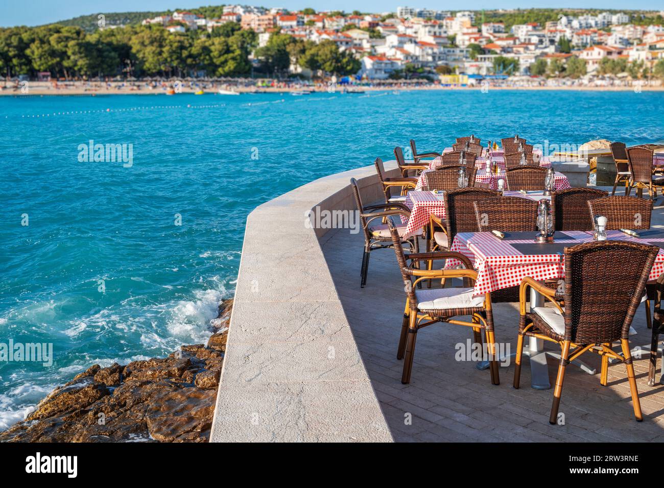 The interior of an open-air restaurant on the seashore Stock Photo - Alamy