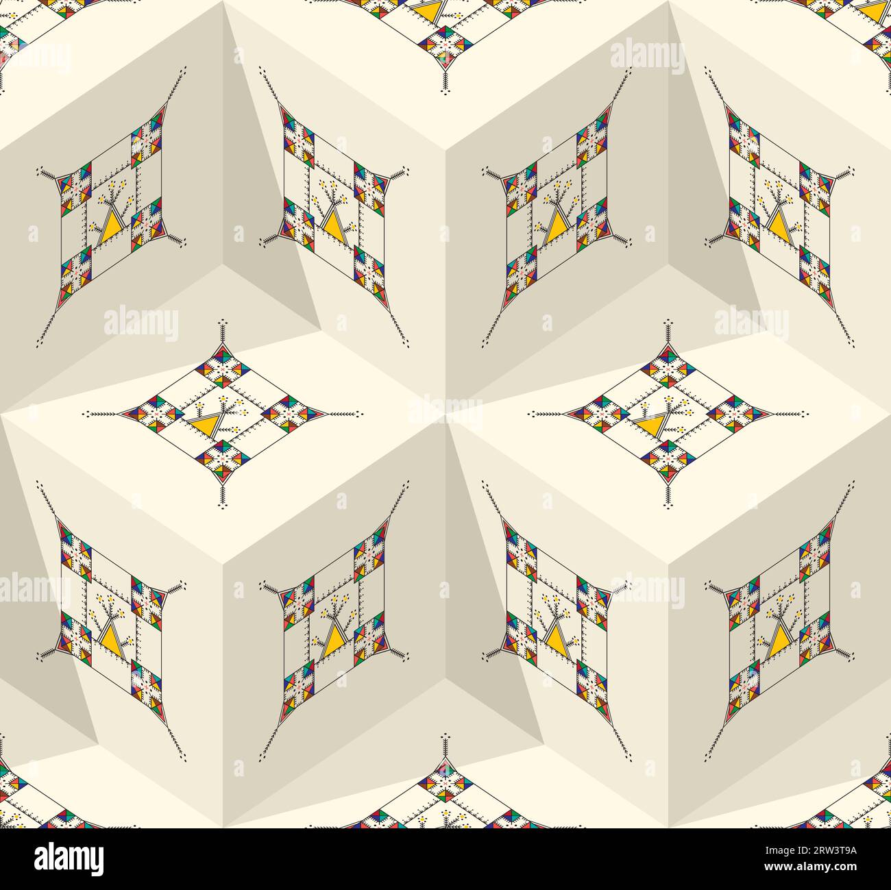 Decorative geometric repeating pattern inspired by Al-Qatt Al-Asiri ...